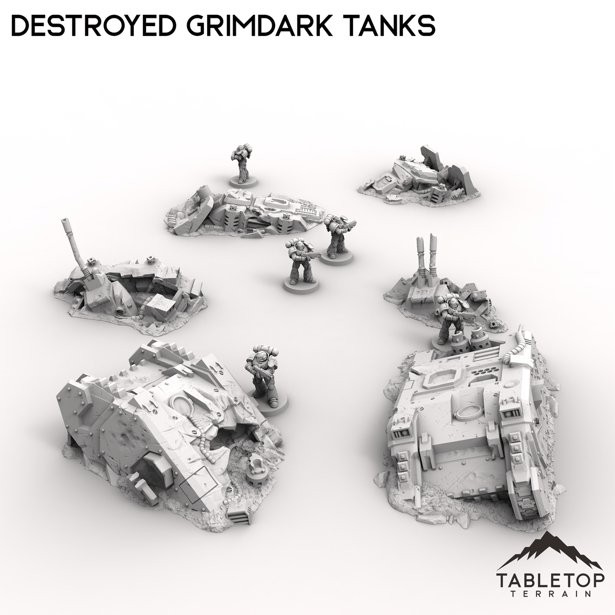 Destroyed Grimdark Tanks – Tabletop Terrain